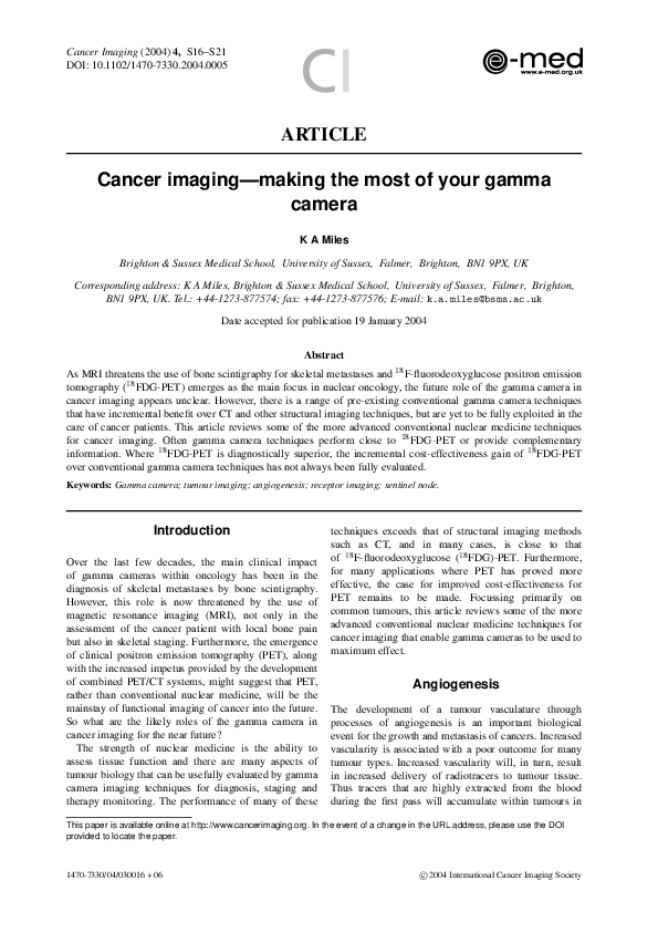 (PDF) Cancer imaging - making the most of your gamma camera