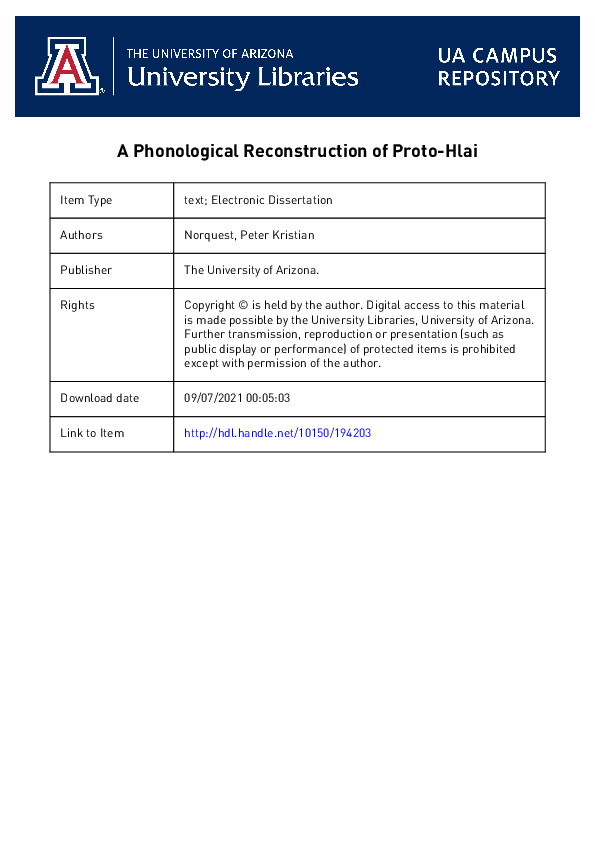 (PDF) A Phonological Reconstruction of Proto-Hlai