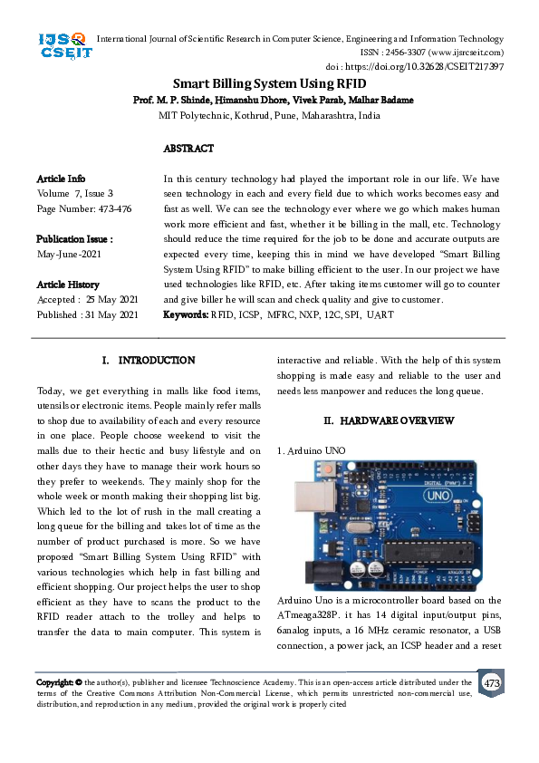 (PDF) Smart Billing System Using RFID