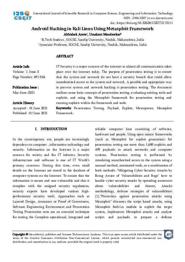 (PDF) Android Hacking in Kali Linux Using Metasploit Framework