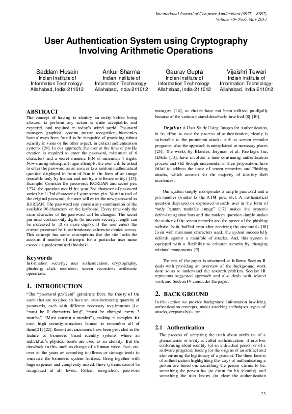 (PDF) User Authentication System using Cryptography Involving ...