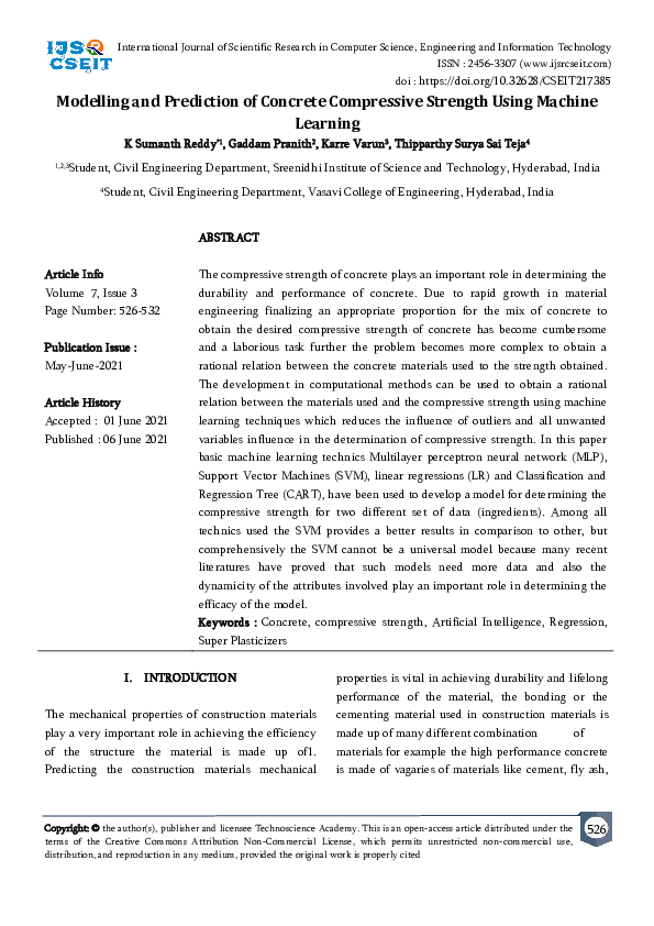 Pdf Modelling And Prediction Of Concrete Compressive Strength Using Machine Learning