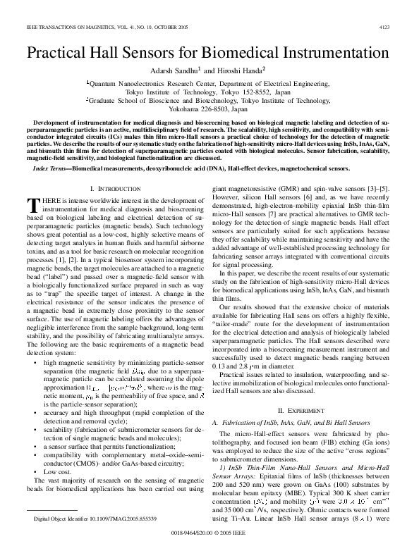 (PDF) Practical Hall sensors for biomedical instrumentation