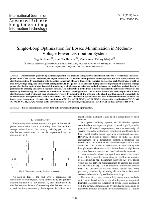(PDF) Single-Loop Optimization for Losses Minimization in Medium-Voltage Power Distribution System
