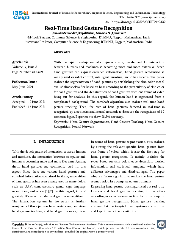 (PDF) Real-Time Hand Gesture Recognition