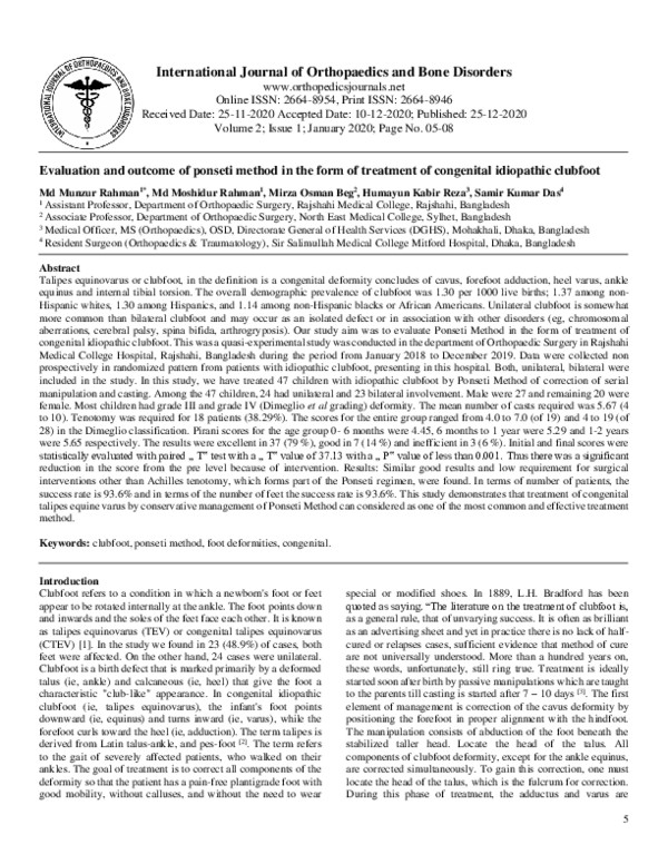 (PDF) Evaluation and outcome of ponseti method in the form of treatment ...