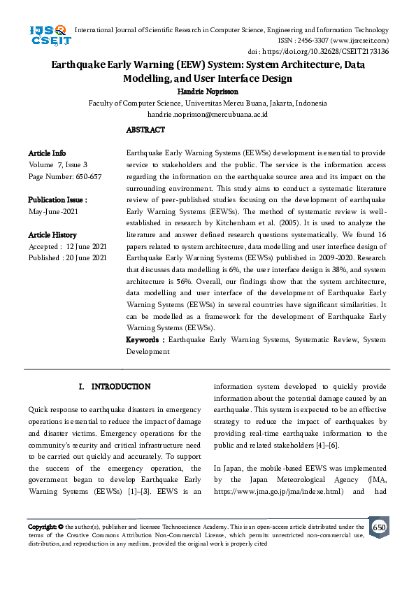 (PDF) Earthquake Early Warning (EEW) System: System Architecture, Data ...