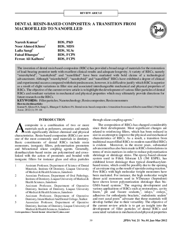 (PDF) DENTAL RESIN-BASED COMPOSITES: A TRANSITION FROM MACROFILLED TO ...