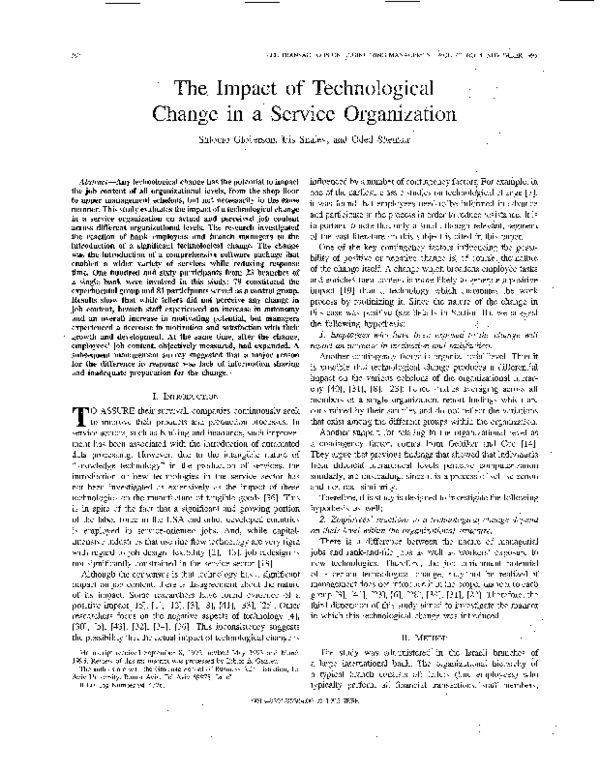 (PDF) The impact of technological change in a service organization