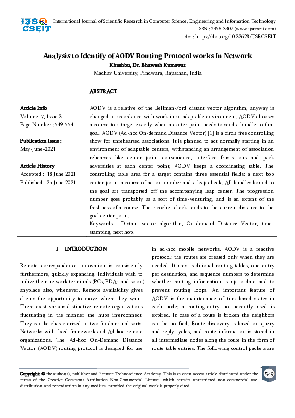 Pdf Analysis To Identify Of Aodv Routing Protocol Works In Network