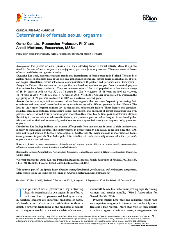 (PDF) Determinants of female sexual orgasms