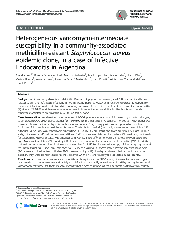 (PDF) Heterogeneous vancomycin-intermediate susceptibility in a community-associated methicillin ...