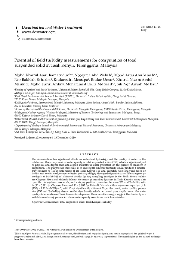 (PDF) Potential of field turbidity measurements for computation of ...