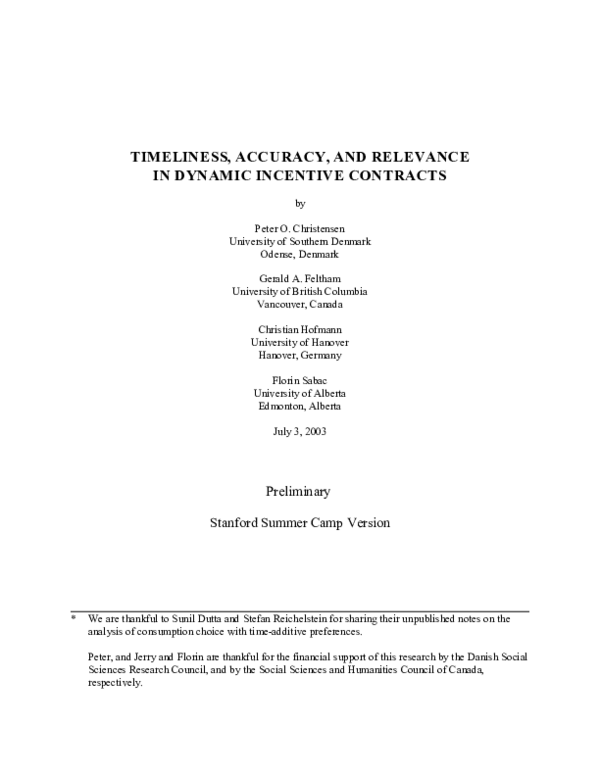 (PDF) Timeliness, Accuracy, and Relevance in Dynamic Incentive Contracts