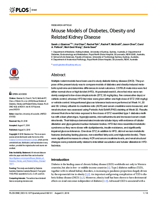 (PDF) Mouse Models of Diabetes, Obesity and Related Kidney Disease