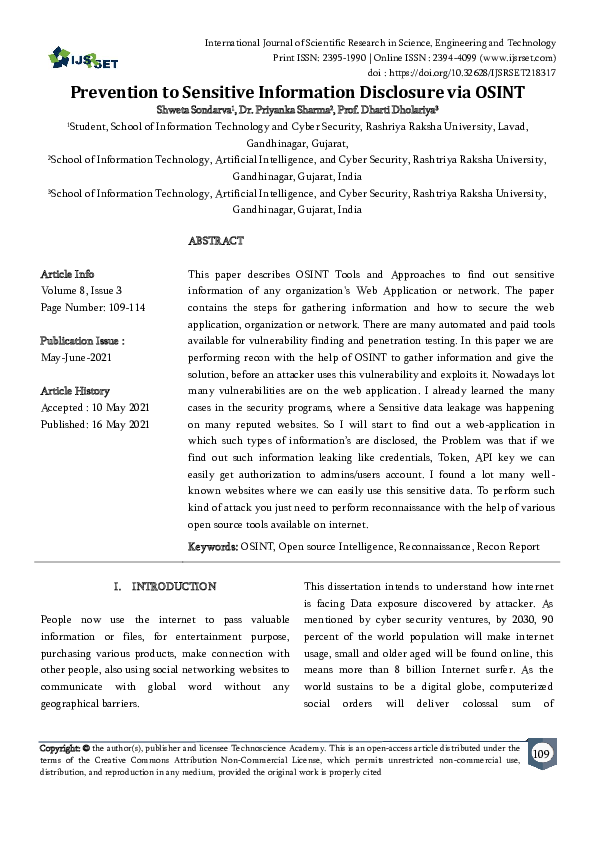 (PDF) Prevention to Sensitive Information Disclosure via OSINT