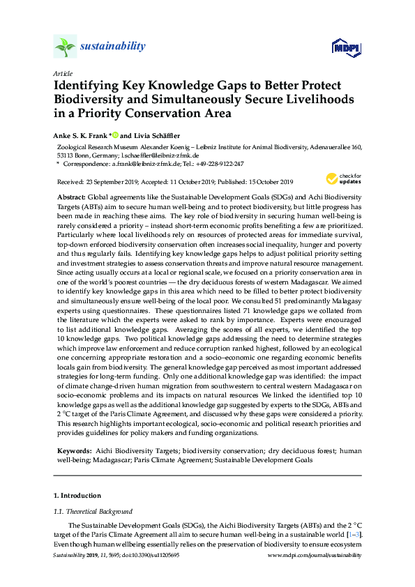 (PDF) Identifying Key Knowledge Gaps to Better Protect Biodiversity and Simultaneously Secure ...