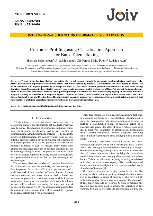 (PDF) Customer Profiling using Classification Approach for Bank ...