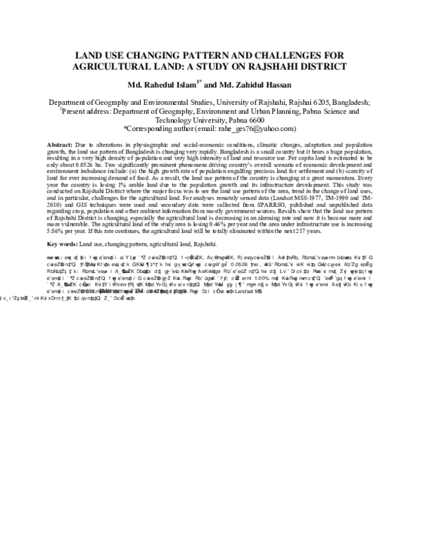 (PDF) Land Use Changing Pattern And Challenges For Agricultural Land: A ...