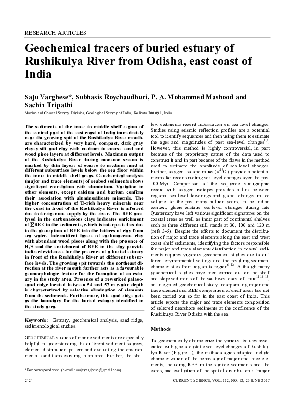 (PDF) Geochemical Tracers of Buried Estuary of Rushikulya River from ...