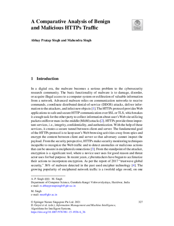 Pdf A Comparative Analysis Of Benign And Malicious Traffic