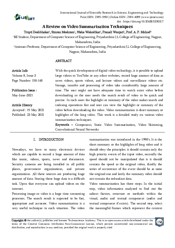 (PDF) A Review on Video Summarization Techniques
