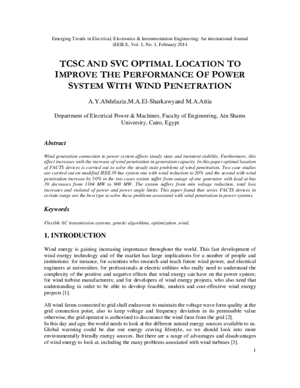 (PDF) TCSC AND SVC OPTIMAL LOCATION TO IMPROVE THE PERFORMANCE OF POWER SYSTEM WITH WIND ...