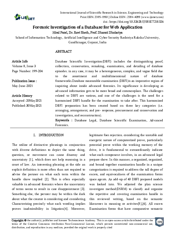 (PDF) Forensic Investigation of a Database for Web Application
