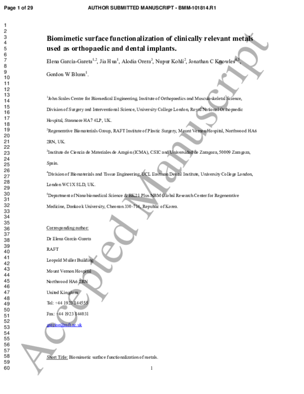 (PDF) Biomimetic surface functionalization of clinically relevant ...