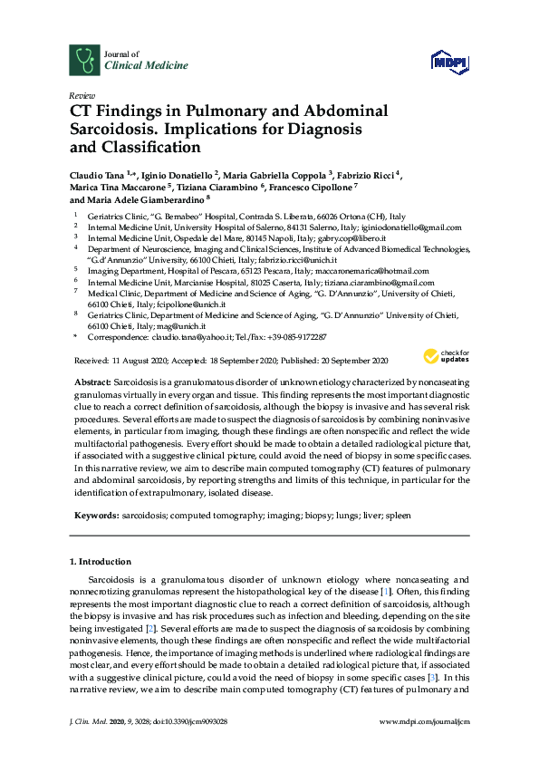 Pdf Ct Findings In Pulmonary And Abdominal Sarcoidosis Implications For Diagnosis And