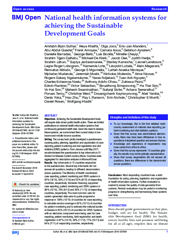 (PDF) National health information systems for achieving the Sustainable ...