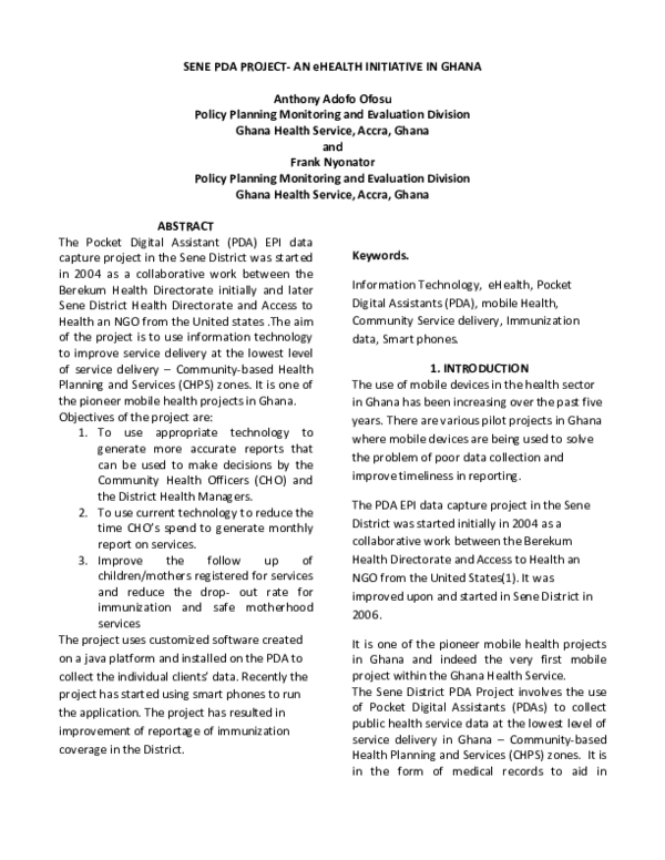 (PDF) SENE PDA PROJECT-AN eHEALTH INITIATIVE IN GHANA Anthony Adofo ...