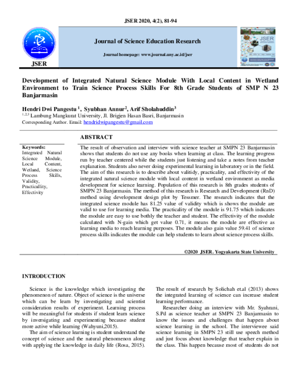 (PDF) Development of Integrated Natural Science Module With Local ...