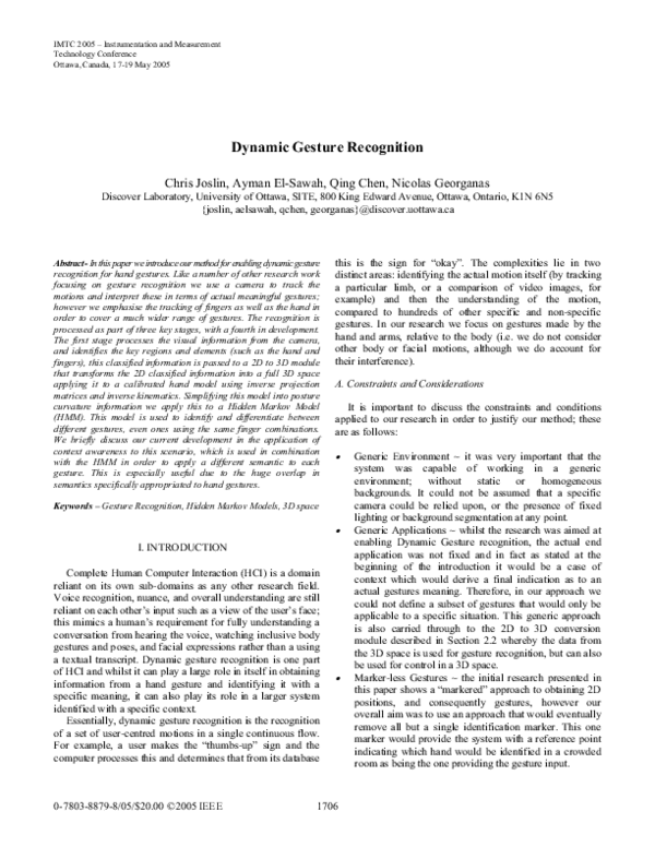 (PDF) Dynamic Gesture Recognition | Ayman El-Sawah - Academia.edu