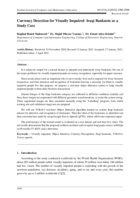 (PDF) Currency Detection for Visually Impaired Iraqi Banknote as a ...