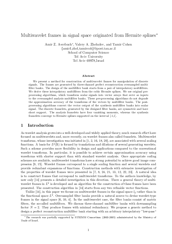 (PDF) Multiwavelet Frames in Signal Space Originated From Hermite Splines