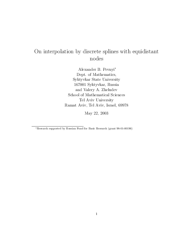 (PDF) On the Interpolation by Discrete Splines with Equidistant Nodes