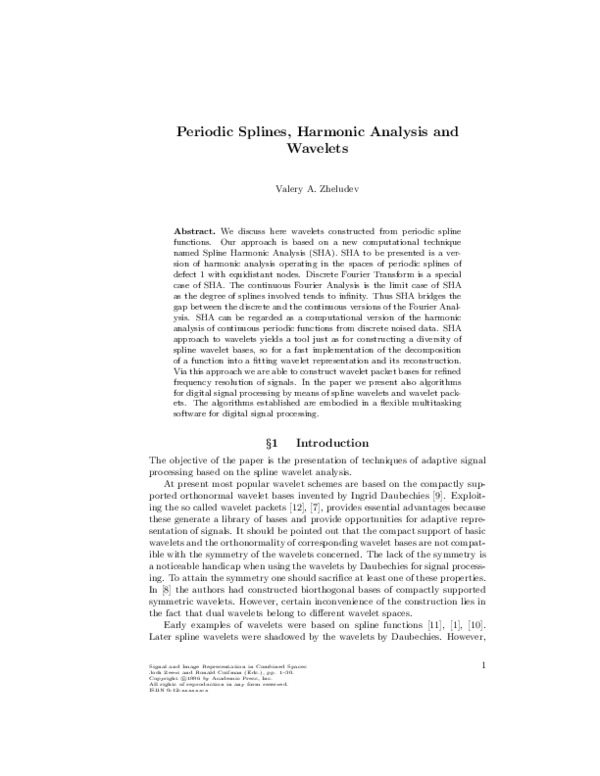 (PDF) Periodic Splines, Harmonic Analysis, and Wavelets | V. Zheludev - Academia.edu