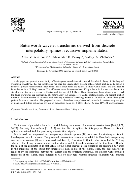(PDF) Butterworth wavelet transforms derived from discrete interpolatory splines: recursive ...
