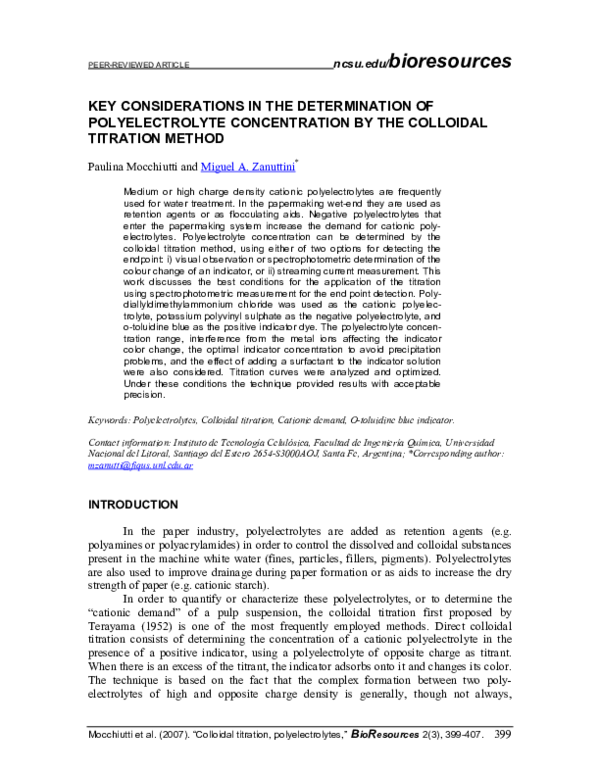 (PDF) Key Considerations in the Determination of Polyelectrolyte ...
