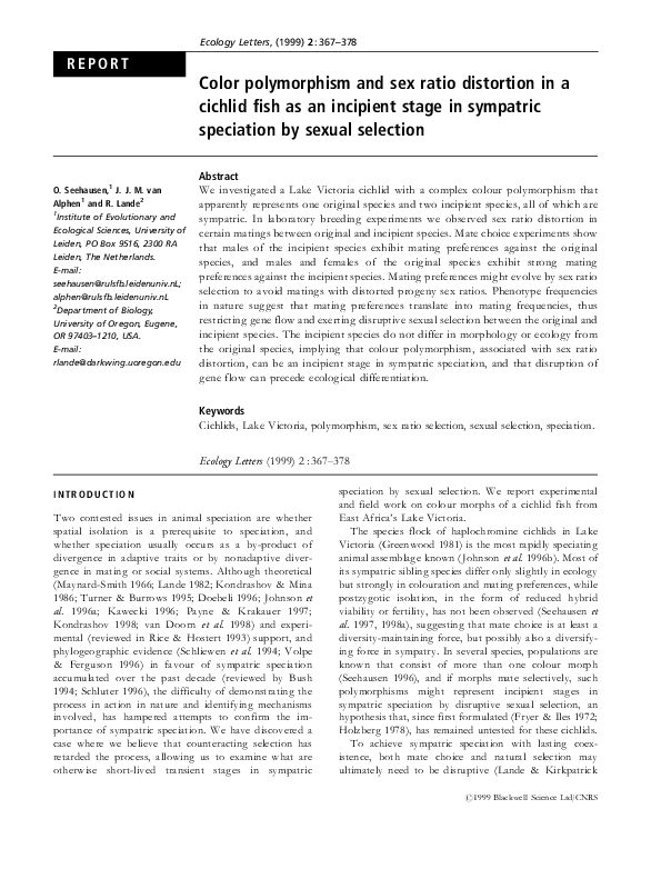 (PDF) Color polymorphism and sex ratio distortion in a cichlid fish as ...