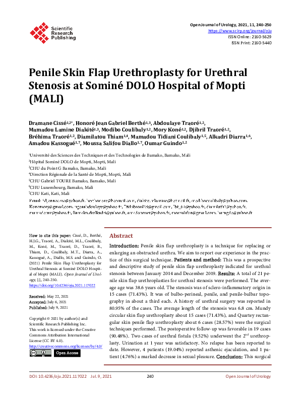 (PDF) Penile Skin Flap Urethroplasty for Urethral Stenosis at Sominé ...
