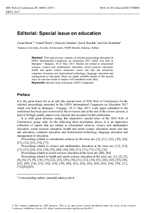 (PDF) Editorial: Special issue on education