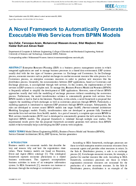 (PDF) A Novel Framework to Automatically Generate Executable Web Services from BPMN Models