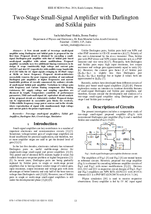 (PDF) Two-stage small-signal amplifier with Darlington and Sziklai pairs