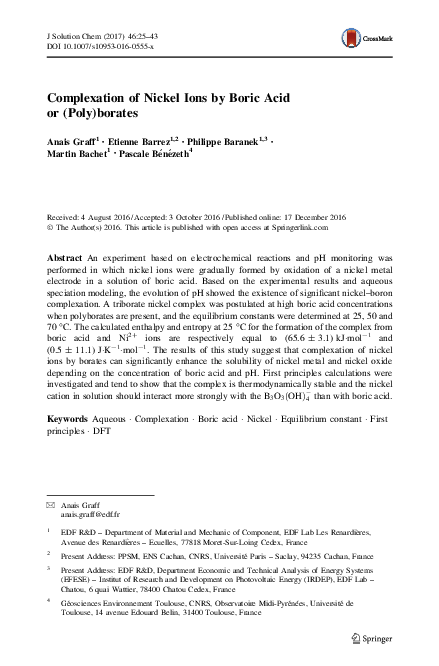(PDF) Complexation of Nickel Ions by Boric Acid or (Poly)borates