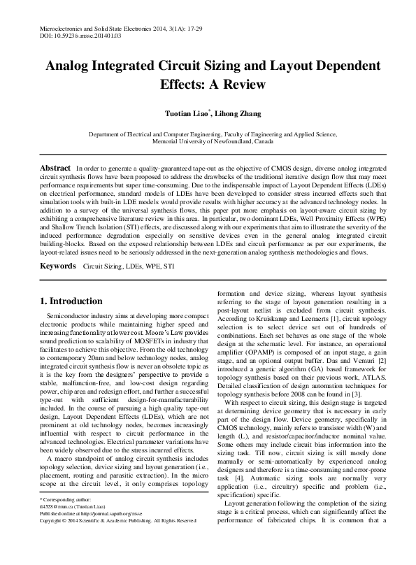 Pdf Analog Integrated Circuit Sizing And Layout Dependent Effects A Review
