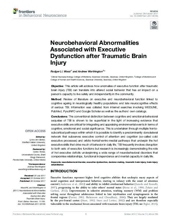 (PDF) Neurobehavioral Abnormalities Associated with Executive ...