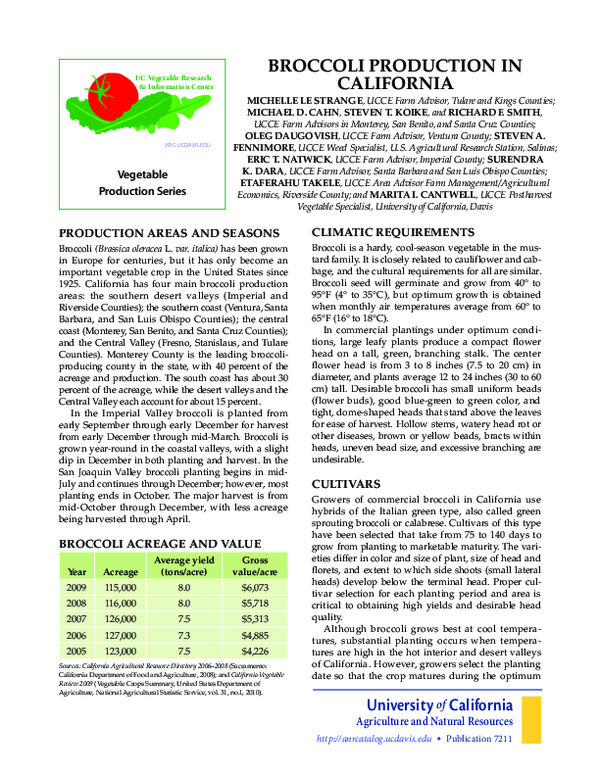 (PDF) Broccoli Production in California