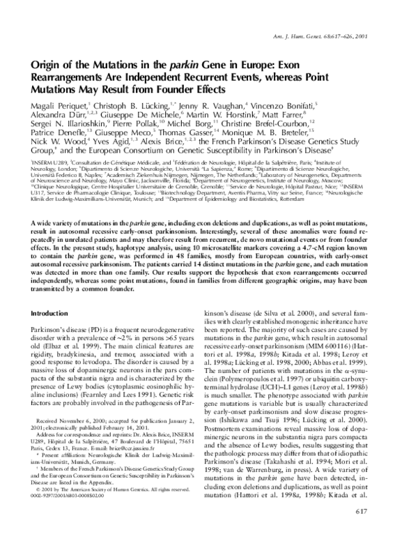(PDF) Origin of the Mutations in the parkin Gene in Europe: Exon ...